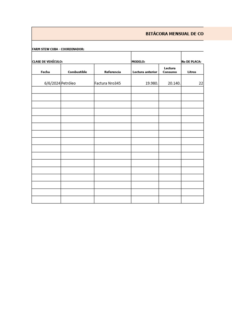 Bitácora de control mensual de combustible | PDF