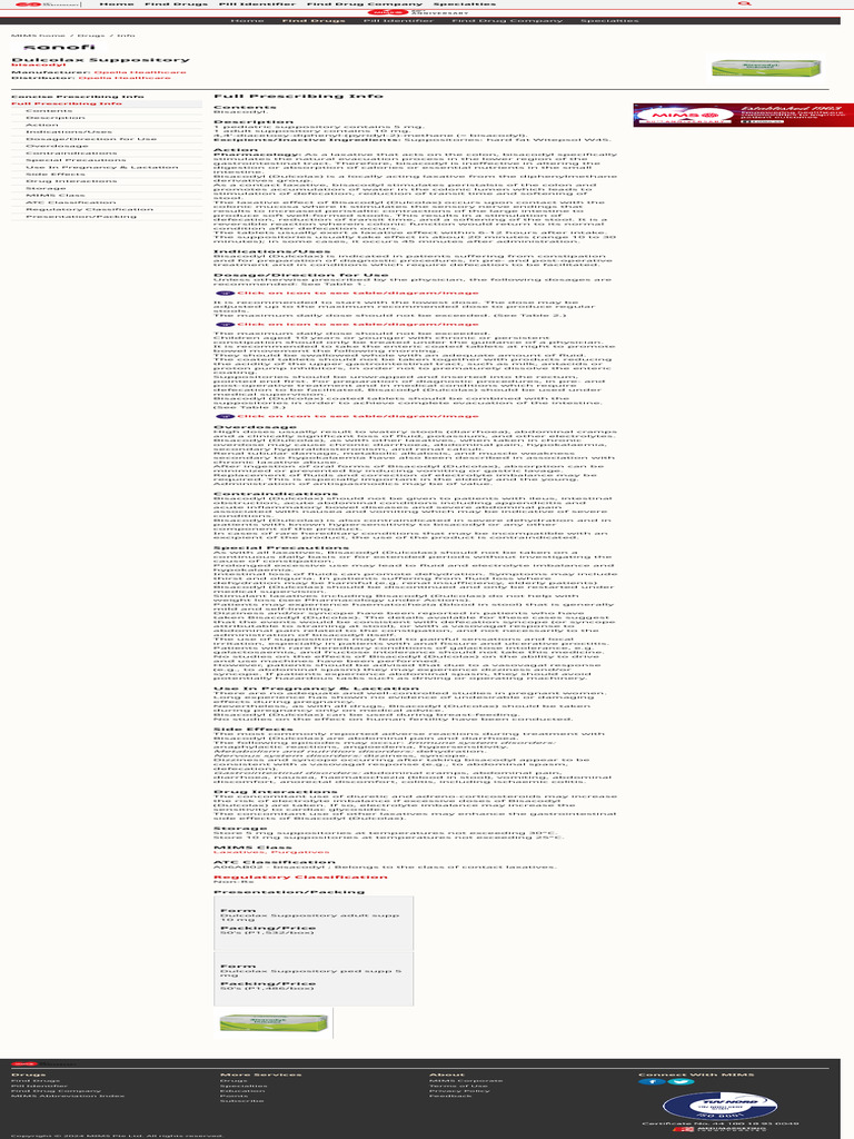 Dulcolax Suppository Full Prescribing Information, Dosage & Side ...