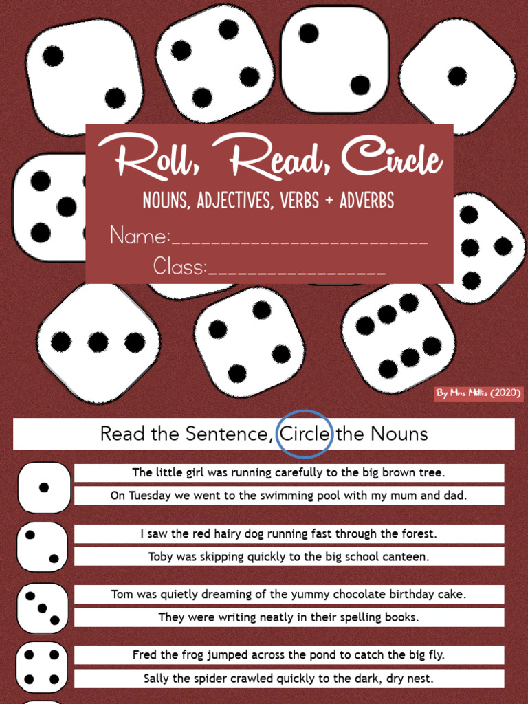 Roll, Read, Circle: Nouns, Adjectives, Verbs + Adverbs | PDF | Adverb ...