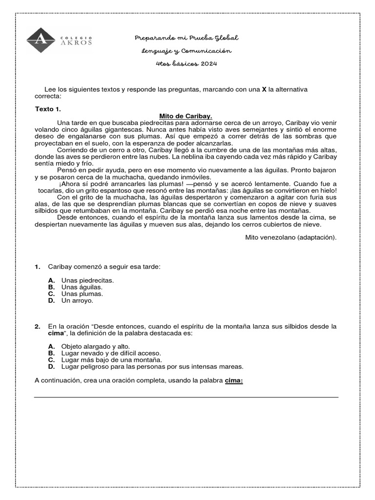 Preparando Prueba Global Lenguaje I semestre 2024 | PDF | Chile ...