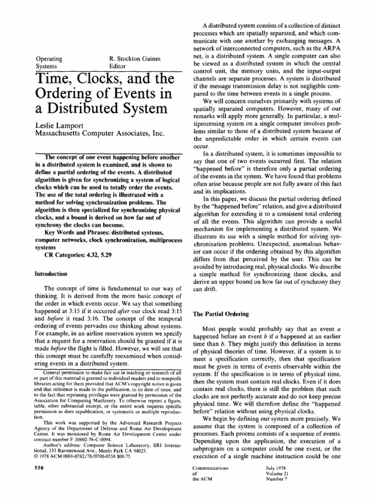 p558 Lamport | PDF | Distributed Computing | Synchronization p558 Lamport | PDF | Distributed Computing | Synchronization