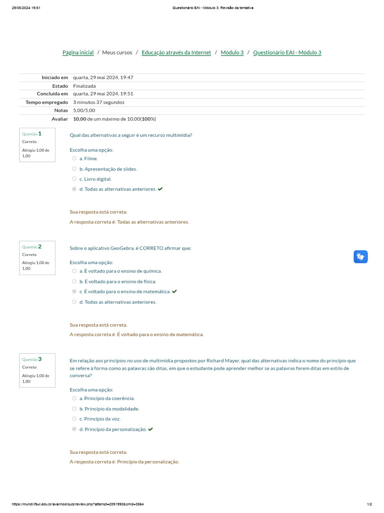 Questionário EAI - Módulo 3 - Revisão Da Tentativa | PDF