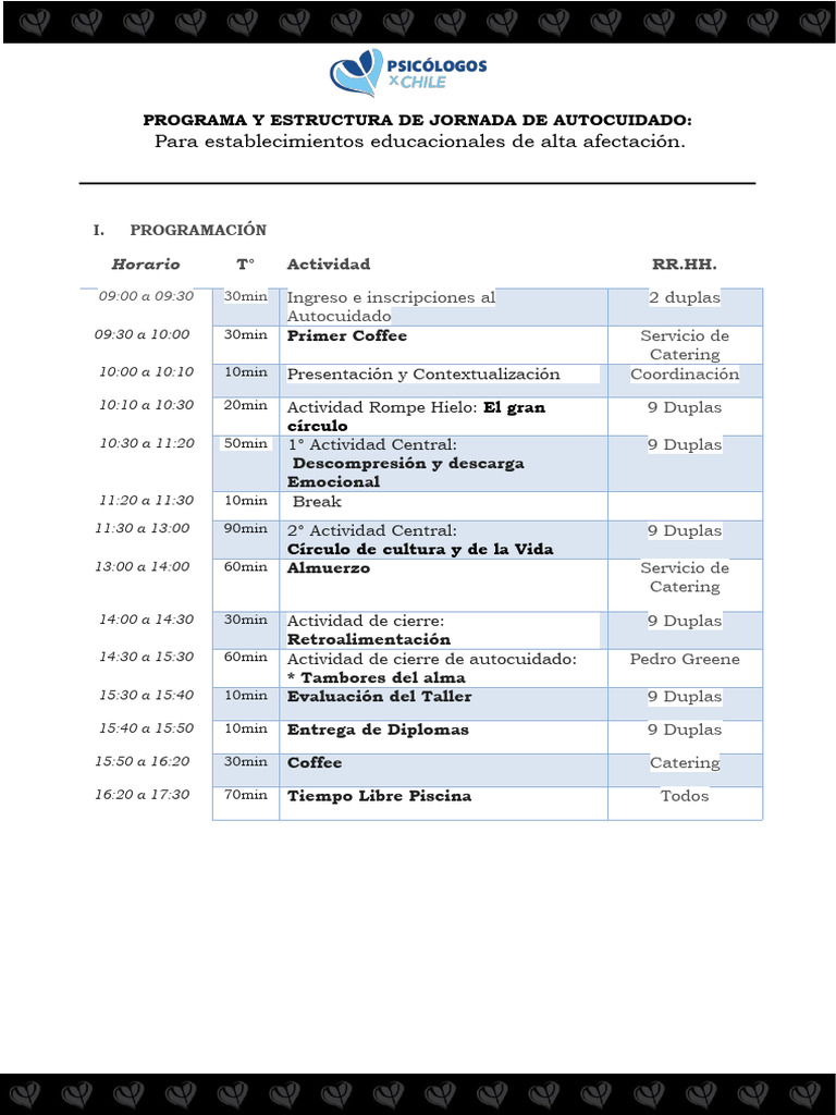 Programa y Estructura Jornada de Autocuidado (A-Alta) | PDF | Mente | Bienestar