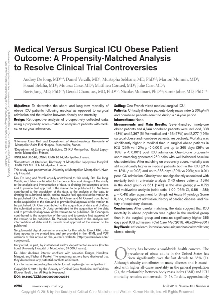 Medical Versus Surgical Icu Obese Patient Outcome .36-2 | Download Free ...