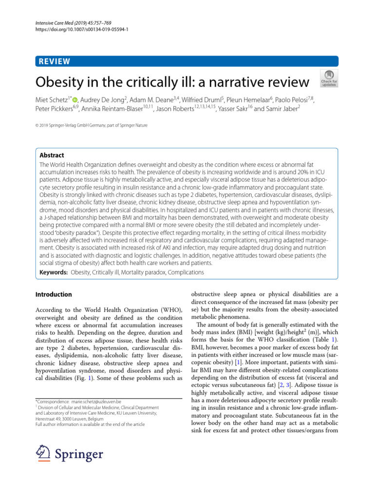 Obesity in The Critically Ill: A Narrative Review | PDF | Obesity ...