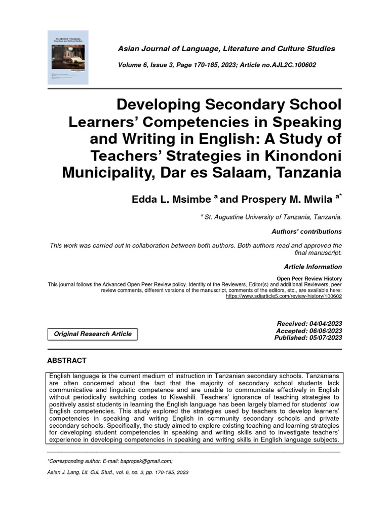 Edda and Prospery Mwila | PDF | Teachers | Learning