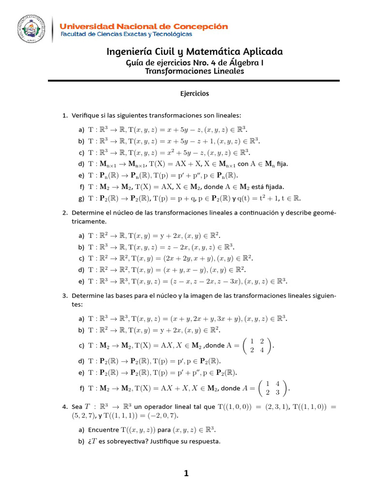 Guía 4 Algebra I | PDF | Mapa lineal | Teoría del operador