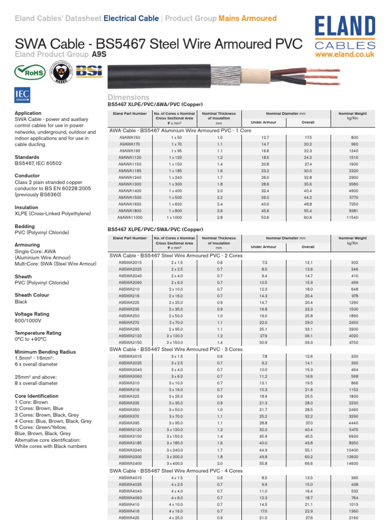 Swa Cables - Bs5467 | PDF | Electrical Wiring | Wire