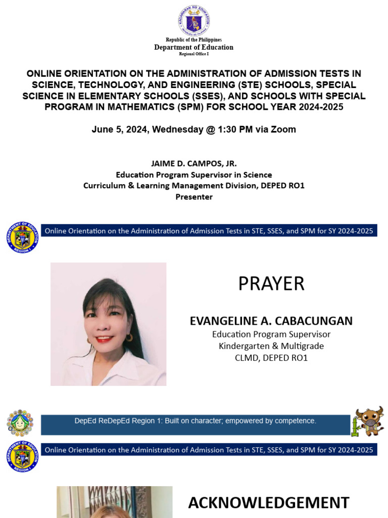 Online Administration of Admission Tests in STE SSES SPM SY 2024 2025 ...