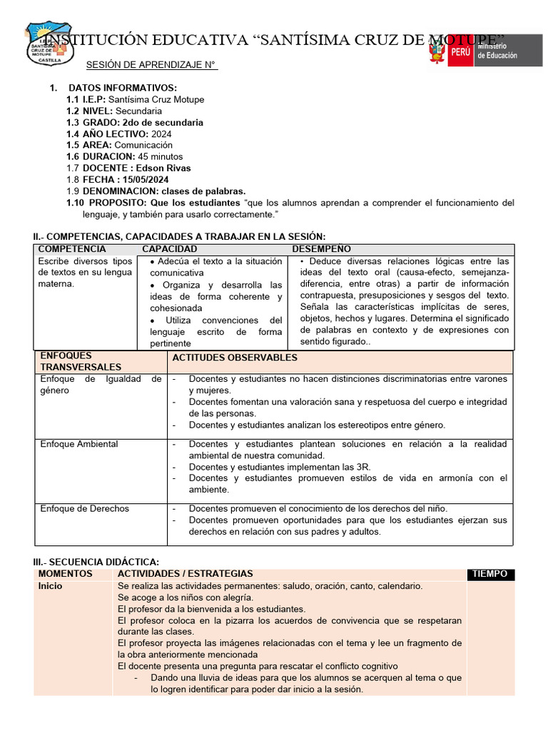 Sesion de Aprendizaje 1 de Comunicacion | PDF | Maestros | Aprendizaje