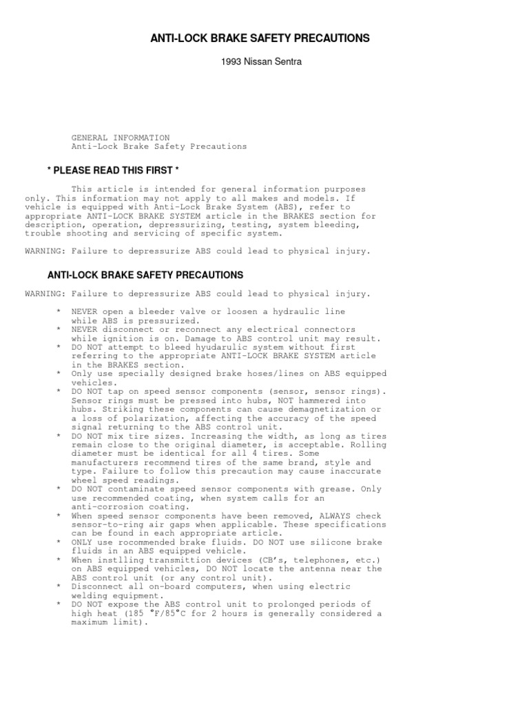 Anti Lock Brake Safety Precautios | PDF | Anti Lock Braking System | Brake