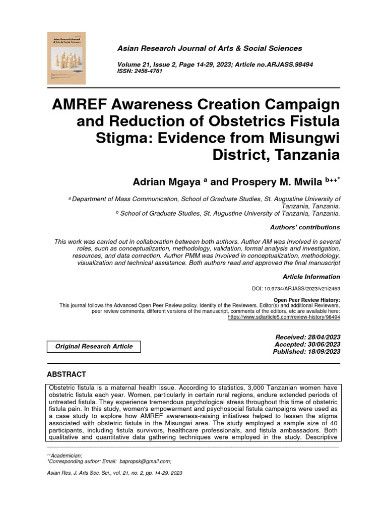 Reducing Fistula Stigma in Tanzania | PDF | Childbirth | Social Stigma