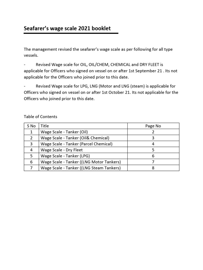 Synergy Seafarer Wage Scale 2021 Booklet | PDF | Shipping