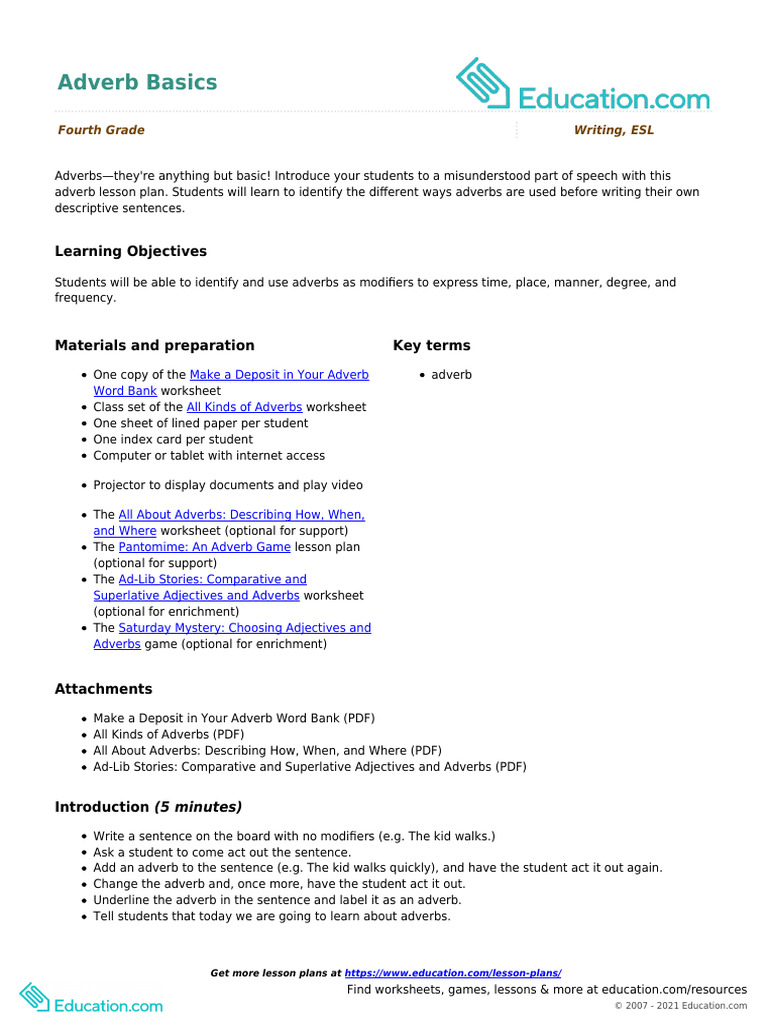 Usr Local SRC Education - Com Files Static Lesson-Plans Adverb-Basics Adverb-Basics | PDF ...
