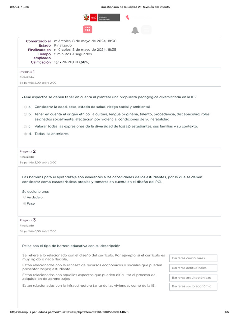 Cuestionario de La Unidad 2 - Revisión Del Intento | PDF | Plan de estudios | Evaluación