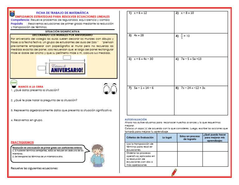 FICHA DE TRABAJO ecuaciones de primer grado segundo de sec | PDF | Ecuaciones | Matemáticas
