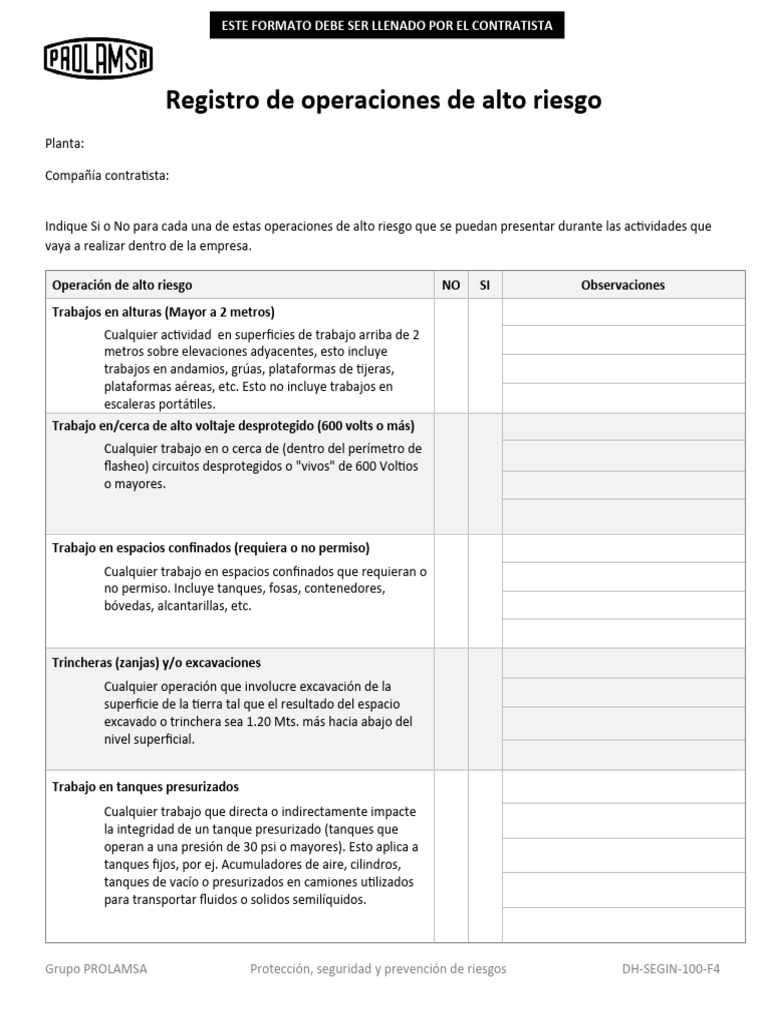 DH-SEGIN-100-F4 Registro de Operaciones de Alto Riesgo | PDF ...