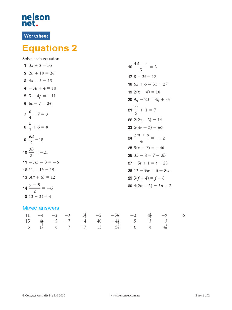 Equations Year 8 | PDF | Mathematics | Algebra