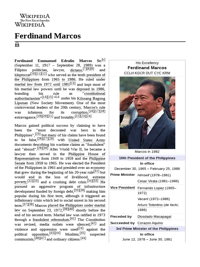 Philippine Pres. Ferdinand Marcos | Download Free PDF | Philippines ...