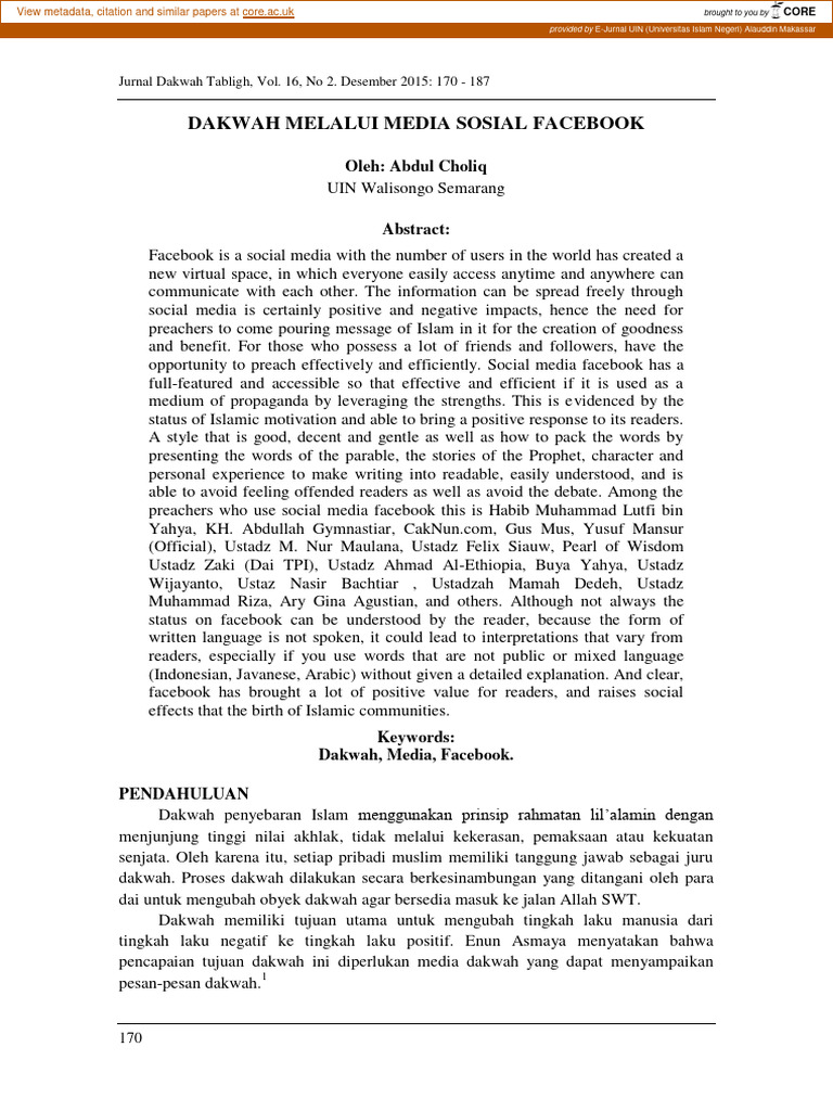 Dakwah Melalui Media Sosial Facebook | PDF | Karier & Perkembangan | Ilmu Sosial
