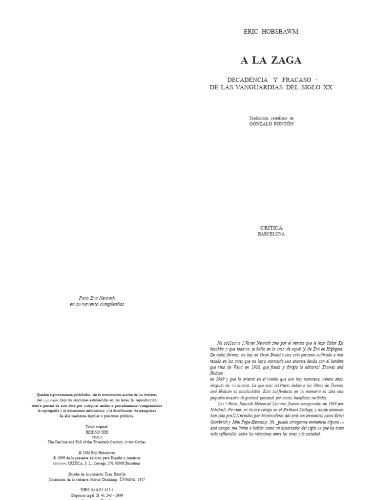 A La Zaga. Decadencia y Fracaso de Las Vanguradias Del Siglo Xx (CLASE ...