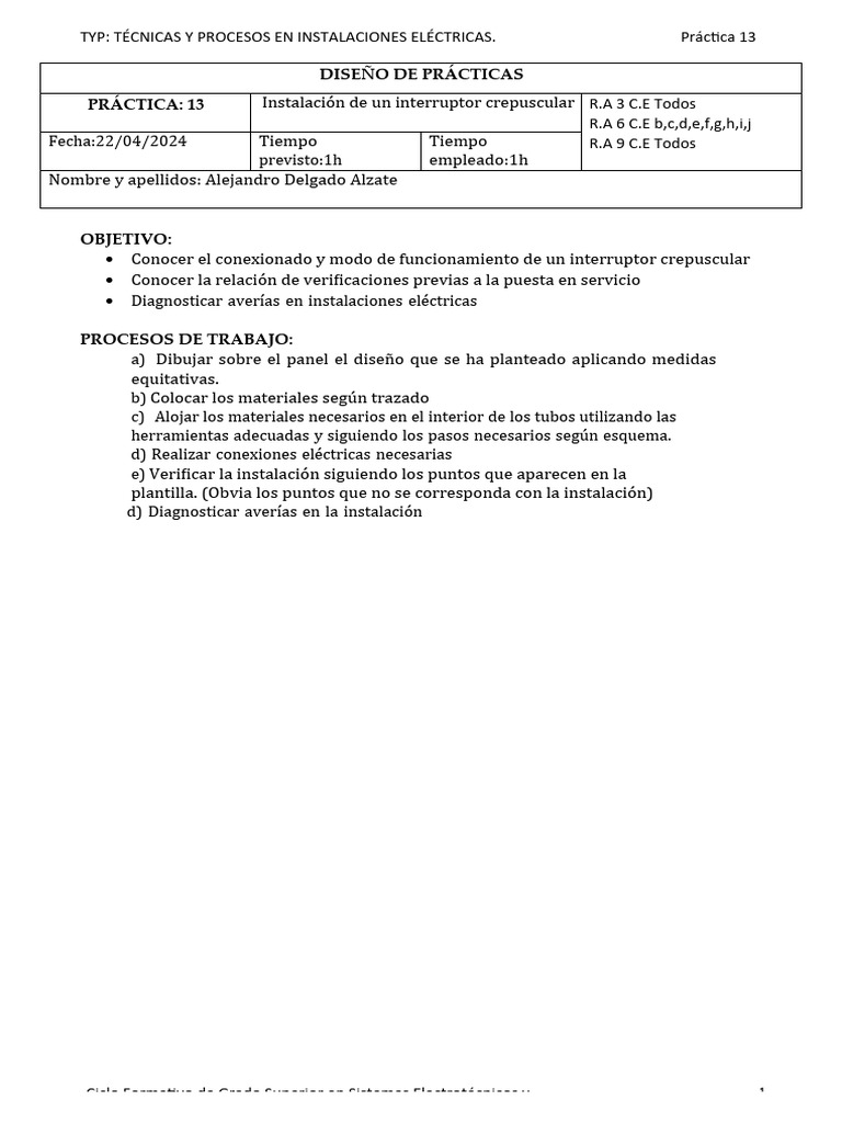 Practica 13 Interruptor Crepuscular Typ | PDF | Calor | Relé