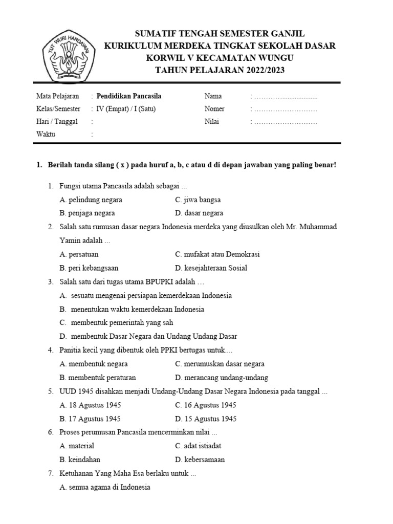 Naskah Pts Pend. Pancasila Kelas IV 2022-2023 | PDF | Ilmu Sosial | Perjalanan