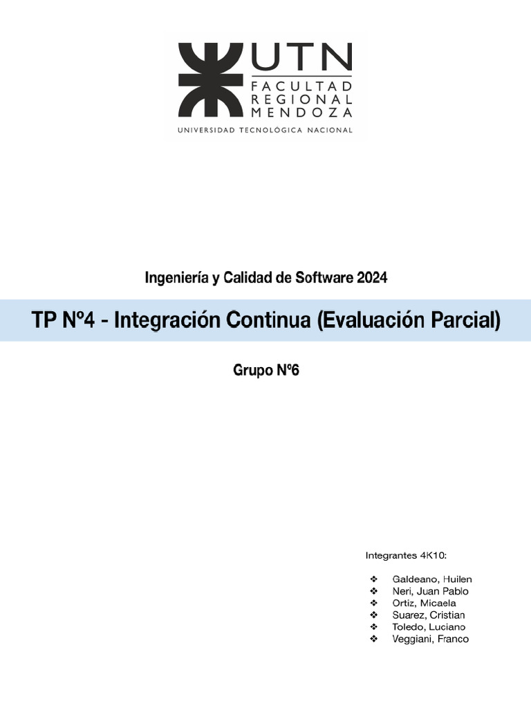 TP4 G6 Integracion Continua | PDF | Software | Ingeniería de software