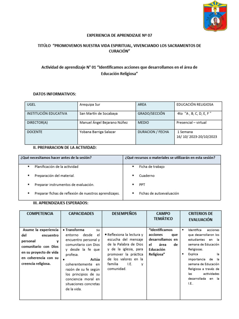 Actividad #1 para Cuarto de La Eda 7 | PDF | Cognición