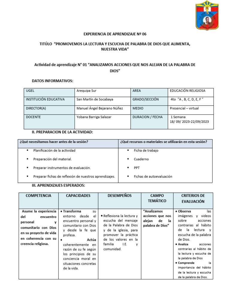 Actividad #2 para Cuarto de La Eda 6 | PDF | Fe | Oración