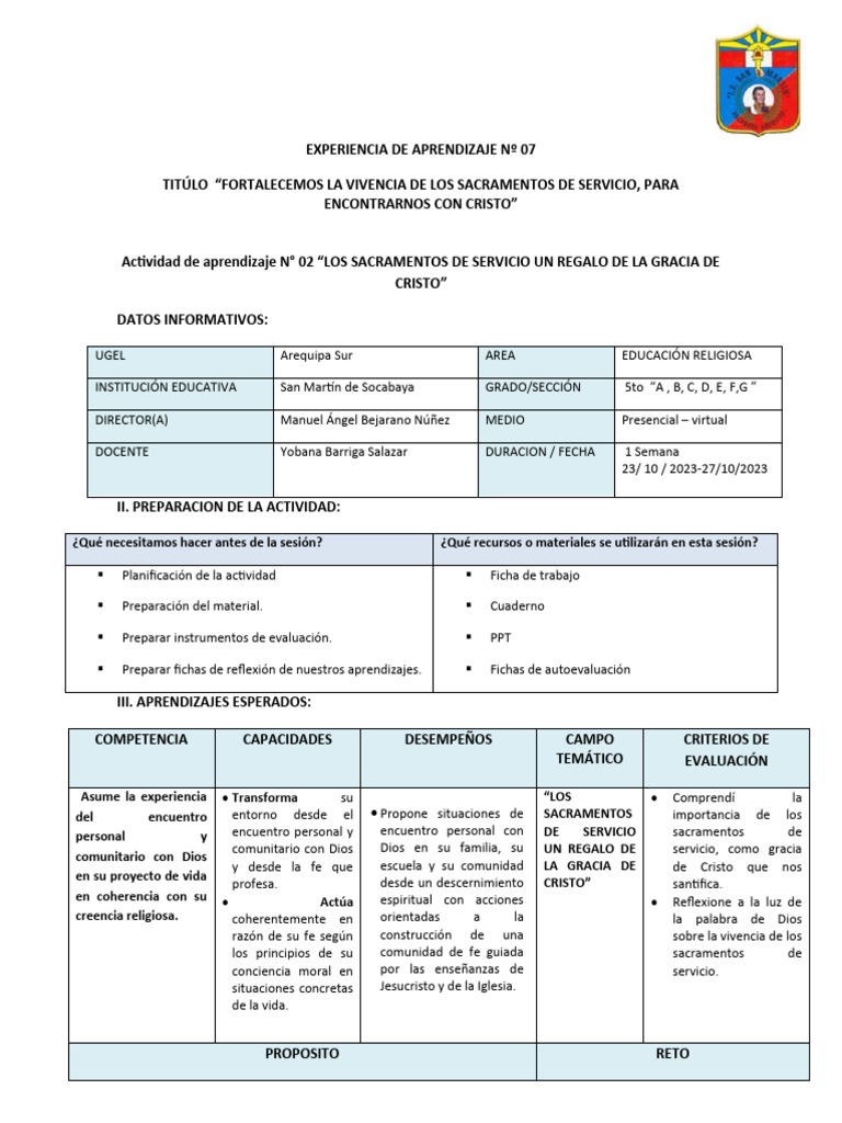 Actividad #2 para QUINto de La Eda 7 | PDF | Sacramentos | Fe