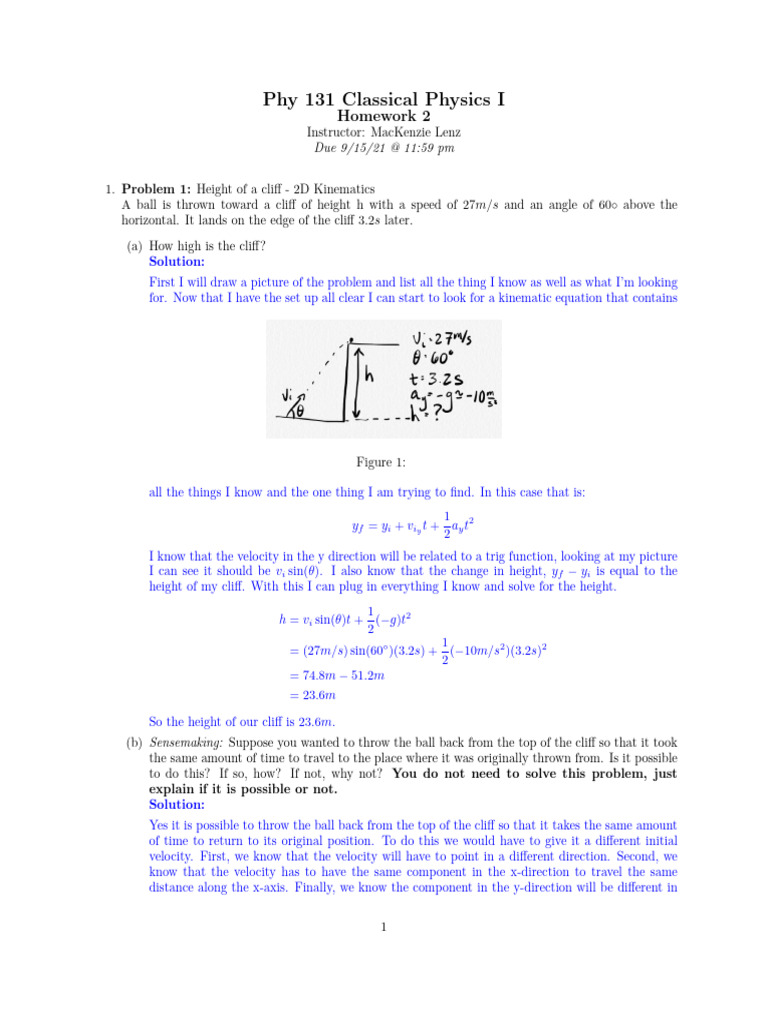 PHY133 HW2 answer | PDF | Mechanics | Physics