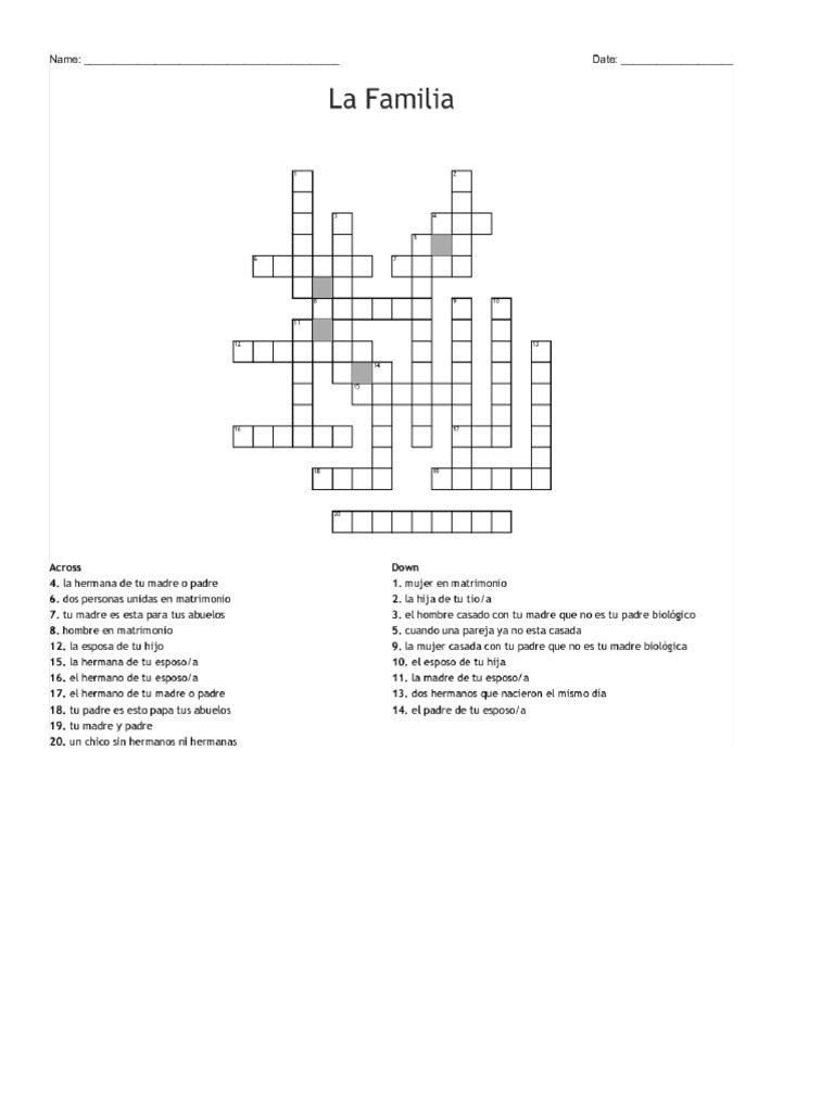 CRUCIGRAMA FAMILIA MAY 20 | PDF