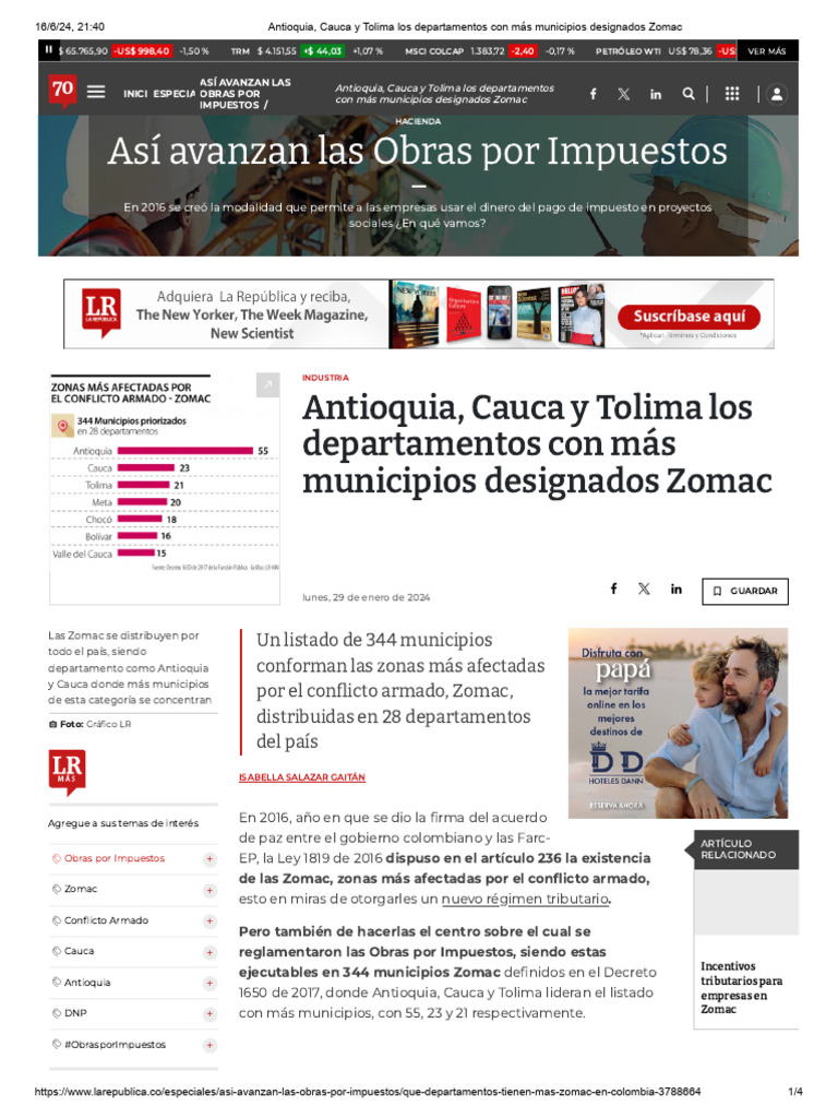 Antioquia, Cauca y Tolima Los Departamentos Con Más Municipios Designados Zomac | PDF | Economias