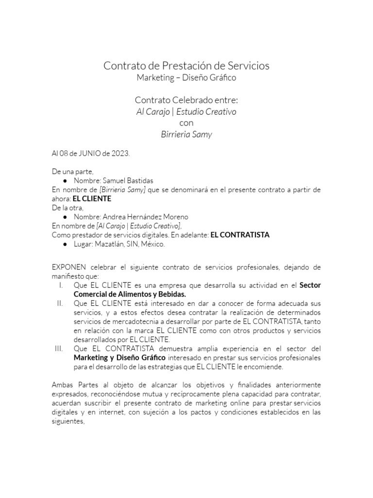 Contrato Birrieriasamy Jun2023 | PDF | Marketing | Economias