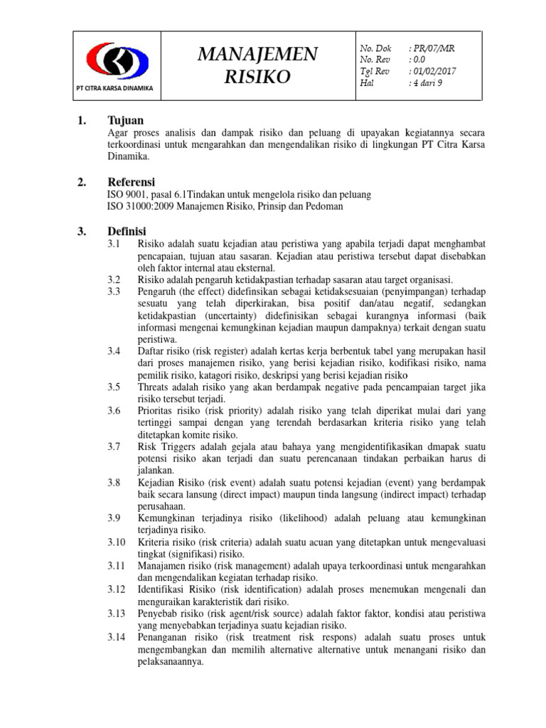 TABEL Manajemen Risiko | PDF