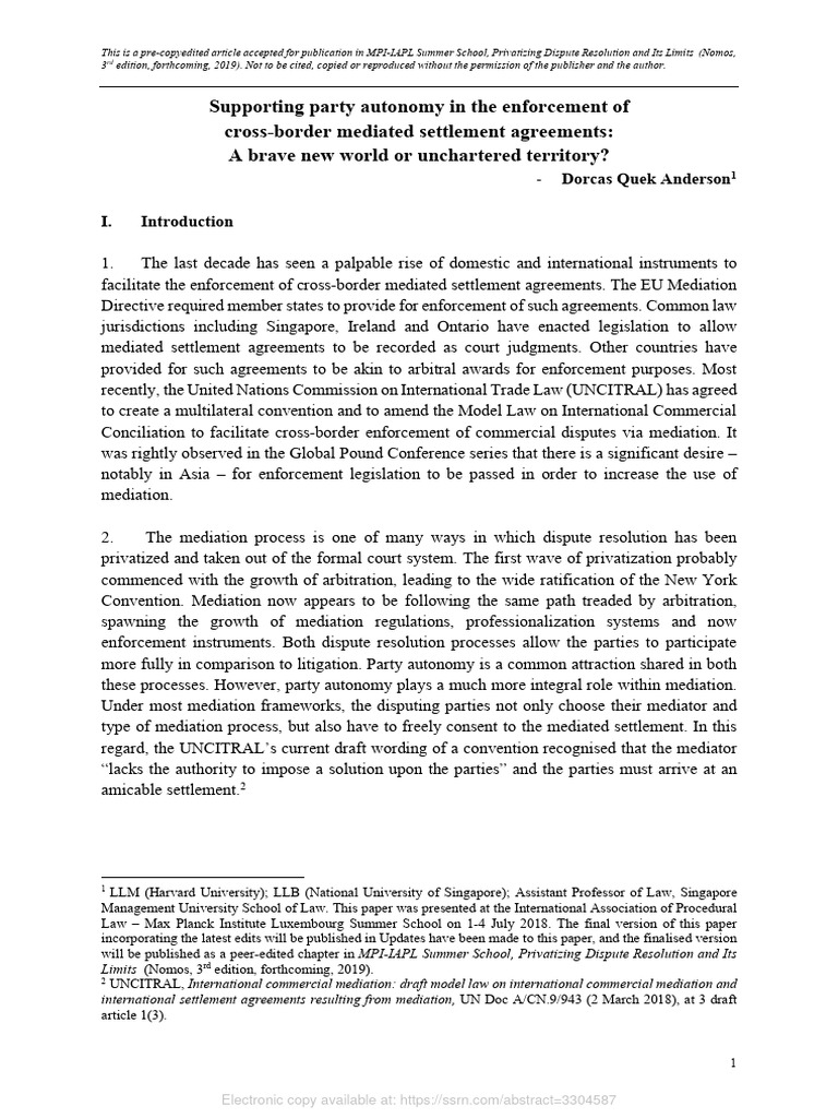 SSRN 3304587 | PDF | Mediation | Arbitration