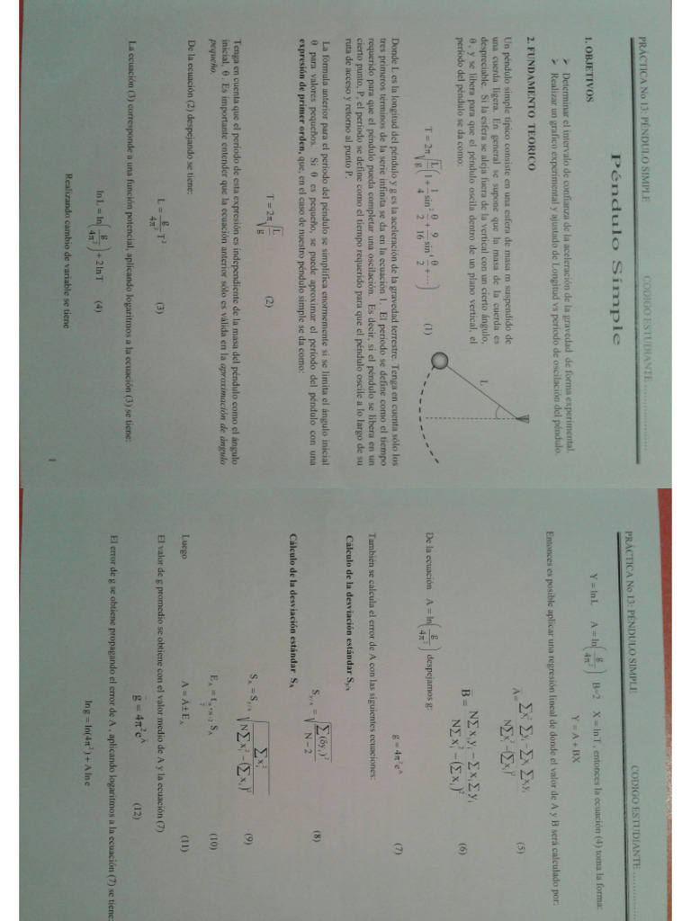 Guía de Lab. Péndulo Simple | PDF