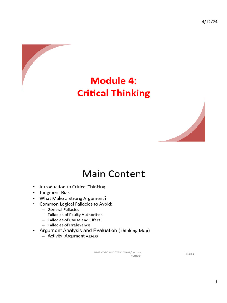2024 - Module 4 Critical Thinking - Handout | PDF | Argument | Fallacy