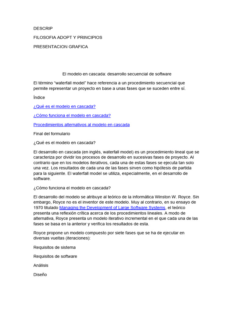 Modelo en Cascada: Fases y Funcionamiento | PDF | Software | Ciclo de ...