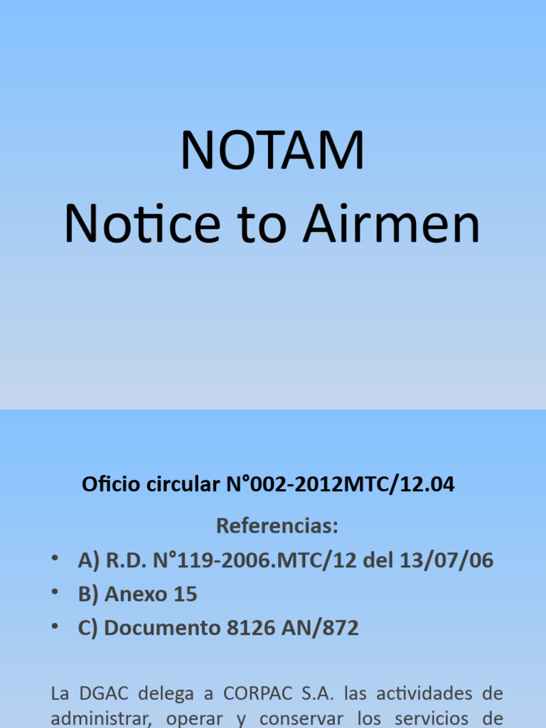 NOTAM Oficio Circular N°002-2012MTC | PDF | Aeropuerto | Aeronave