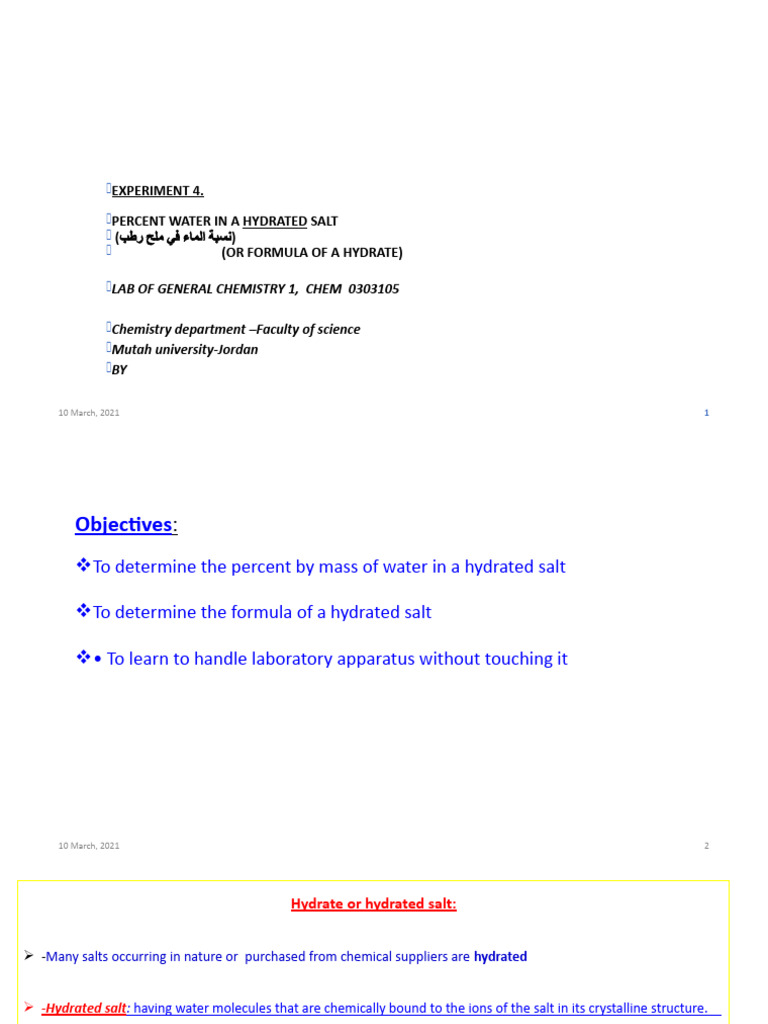 Experiment 4 Formula of A Hydrate-1 | PDF | Salt (Chemistry) | Physical ...