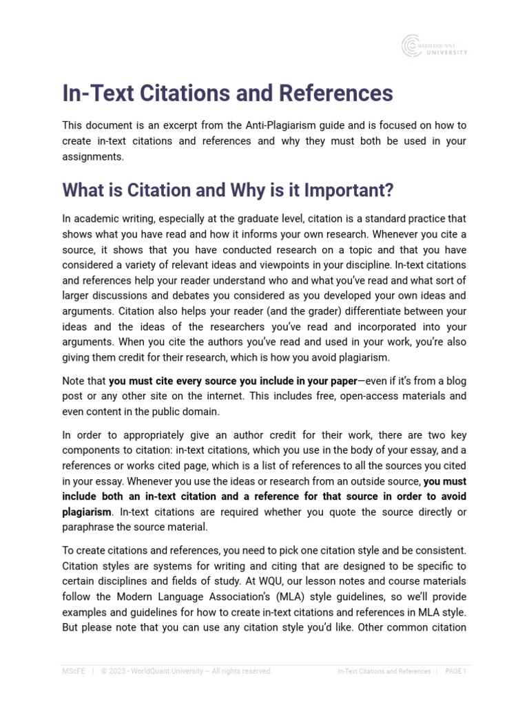 In-Text Citations and References Guide | PDF | Citation | Human ...