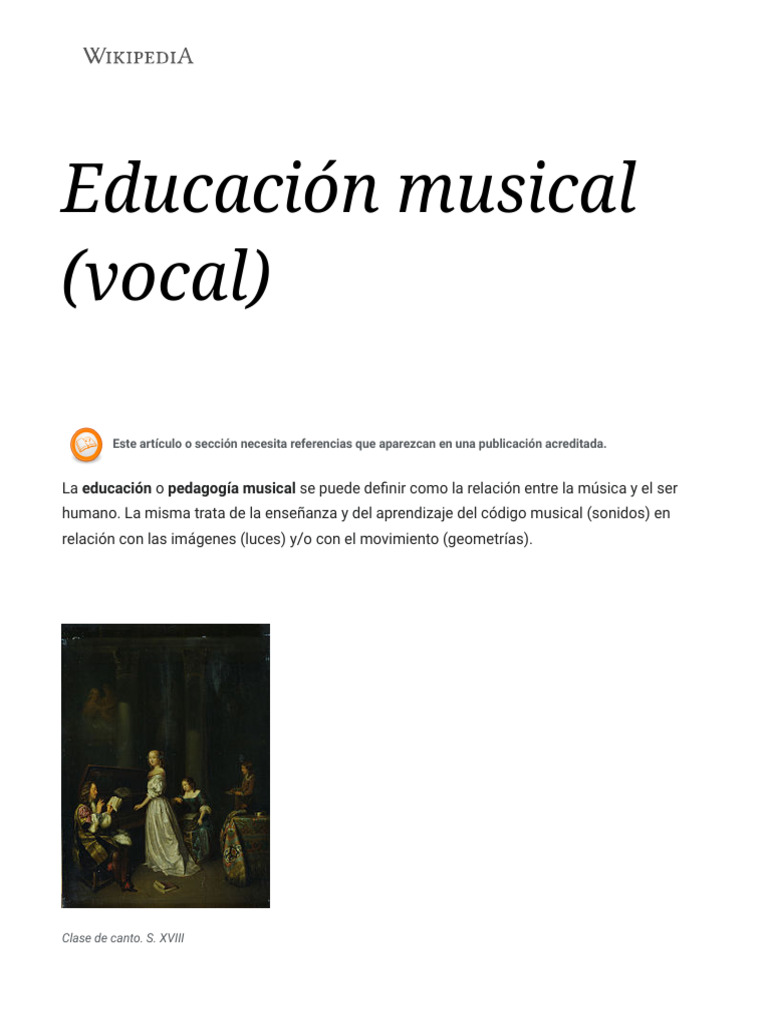 Educación Musical (Vocal) - Wikipedia, La Enciclopedia Libre | PDF