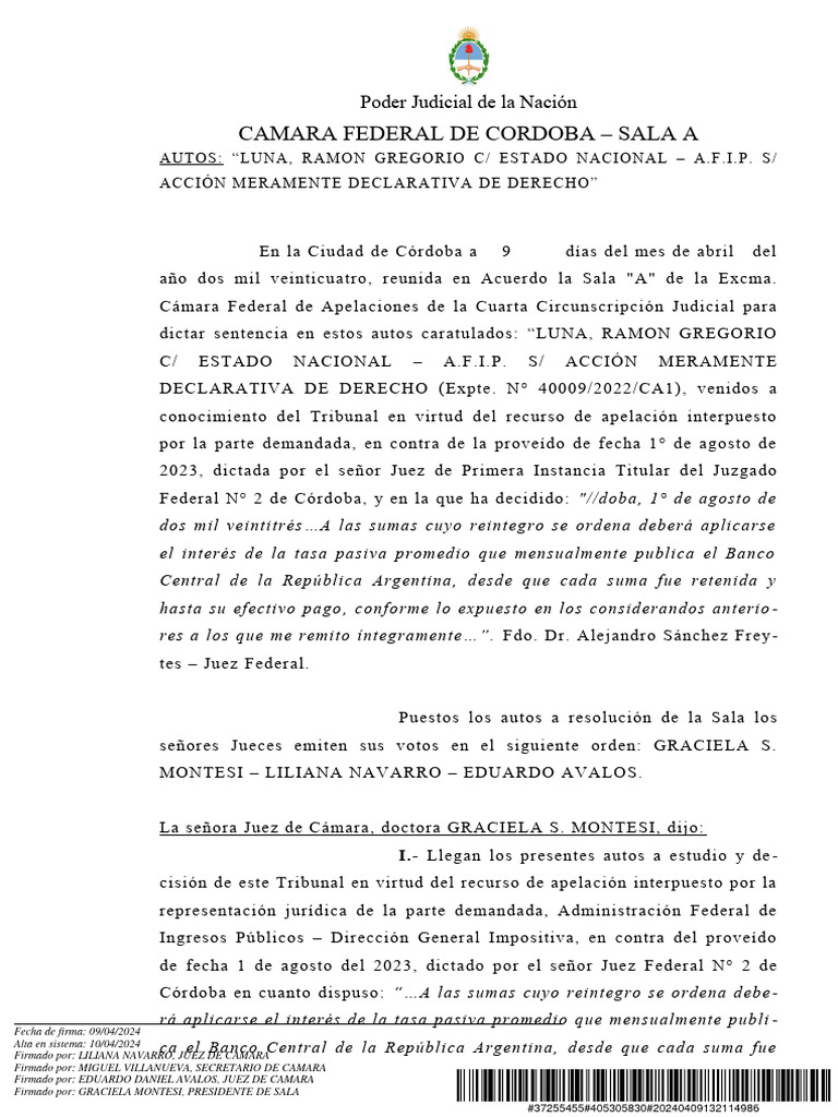 Jurisprudencia 2024 Luna, Ramón Gregorio C. Estado Nacional - A.F.I.P ...