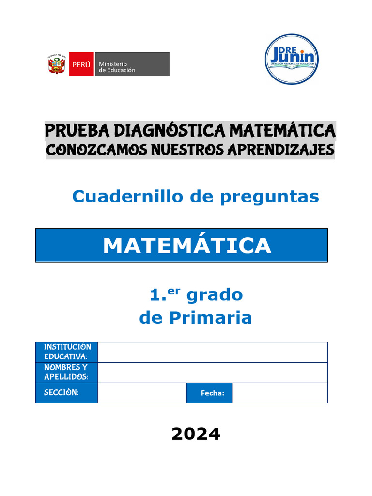 1ro. PRUEBA DIAGNÓSTICA Matemática | PDF
