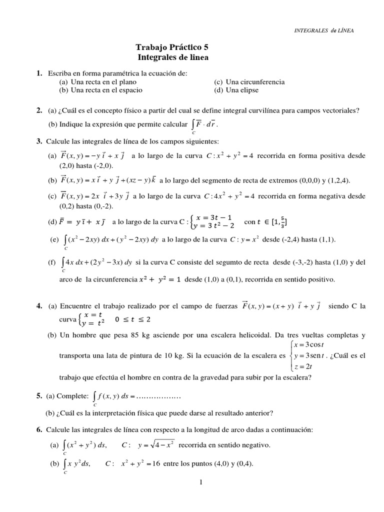 Tp5-Integrales de Linea-2024 | PDF | Integral | Curva