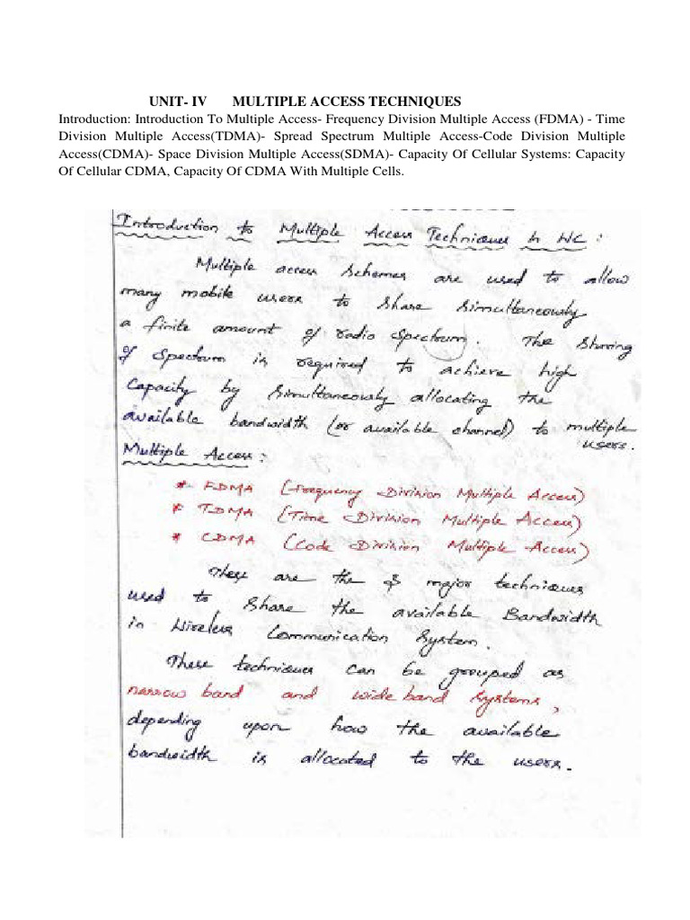 Unit IV-Multiple Access Techniques | PDF | Channel Access Method | Cellular Network