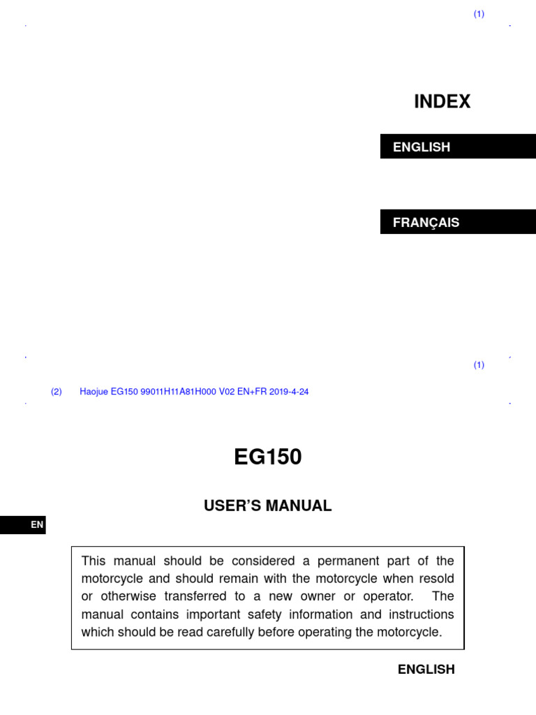 Eg150 Ingles Manual Propietario | PDF | Manual Transmission | Clutch