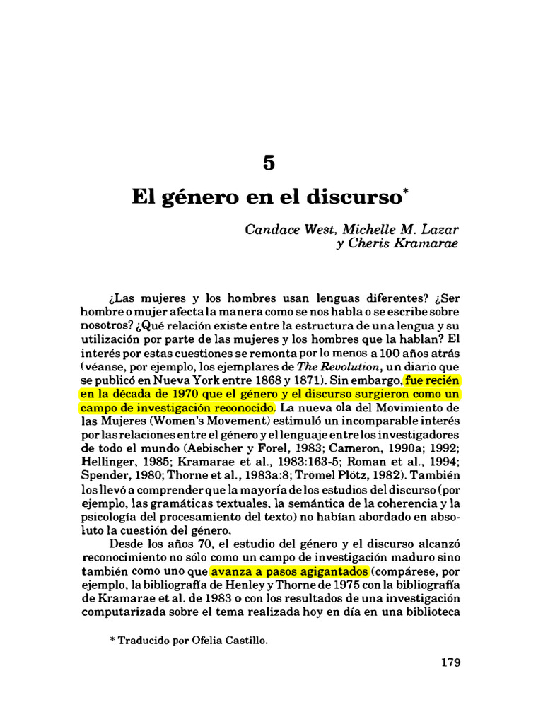WEST, LAZAR y KRAMARAE - El Género en El Discurso | PDF | Género ...